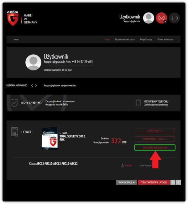 Zarządzanie urządzeniami w Moja G Data – gdata.pl